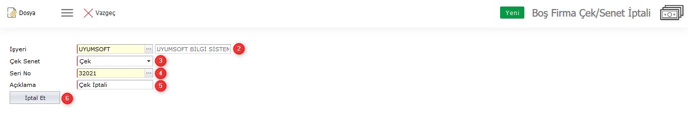 Boş Firma Çek/Senet İptali